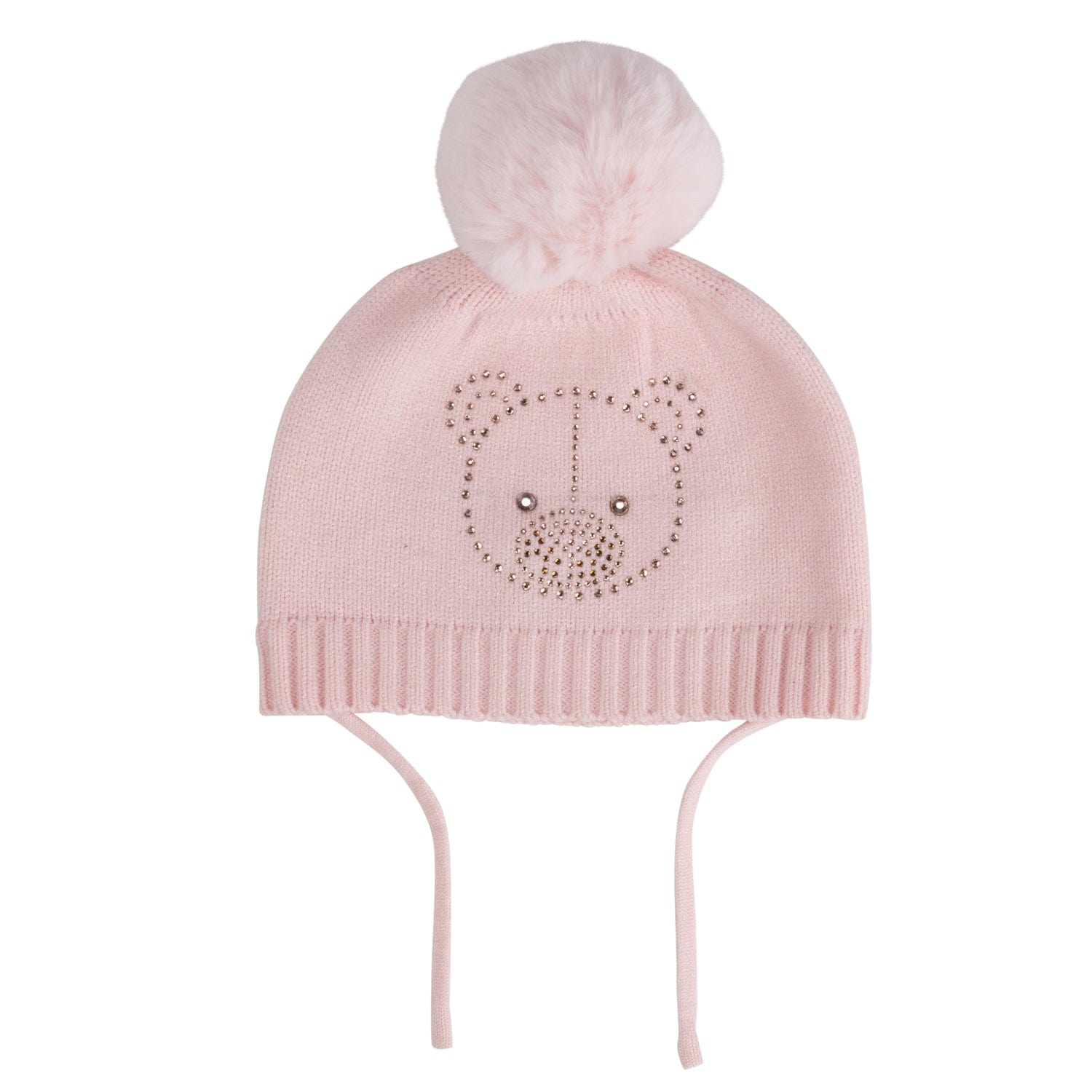 LITTLE A - Bear Hugs Glynne Bear Knitted Pom Pom Hat - Baby Pink ...