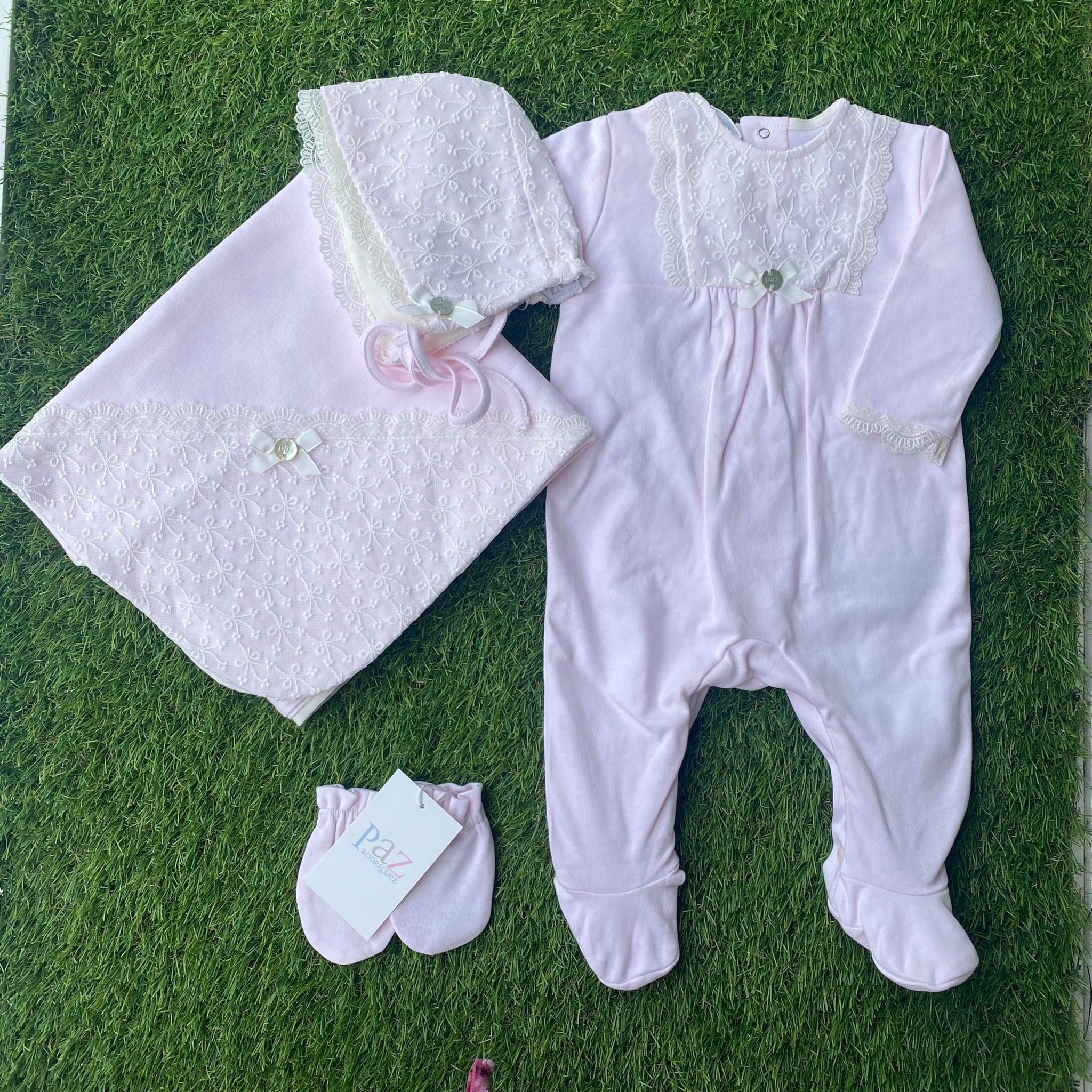 PAZ RODRIGUEZ - Lace Detail Baby Layette Set - Pink – Bluebells Boutique