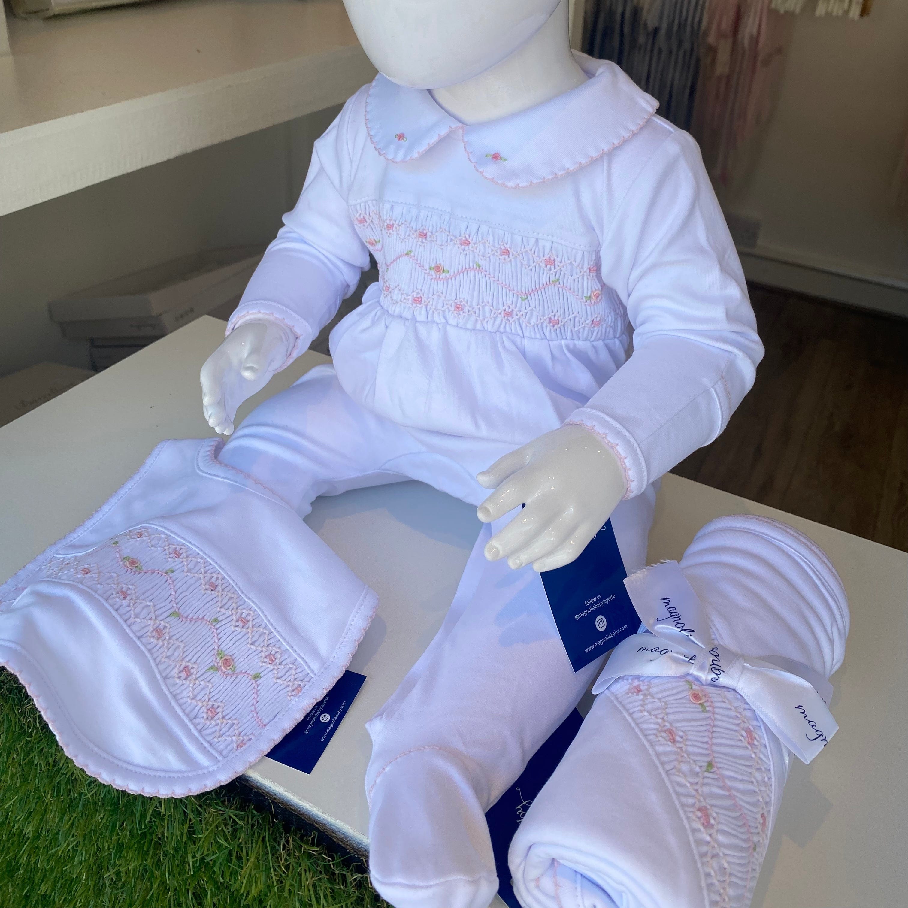 MAGNOLIA BABY - Molly Smocked Three Piece Babygrow Set - Pink ...