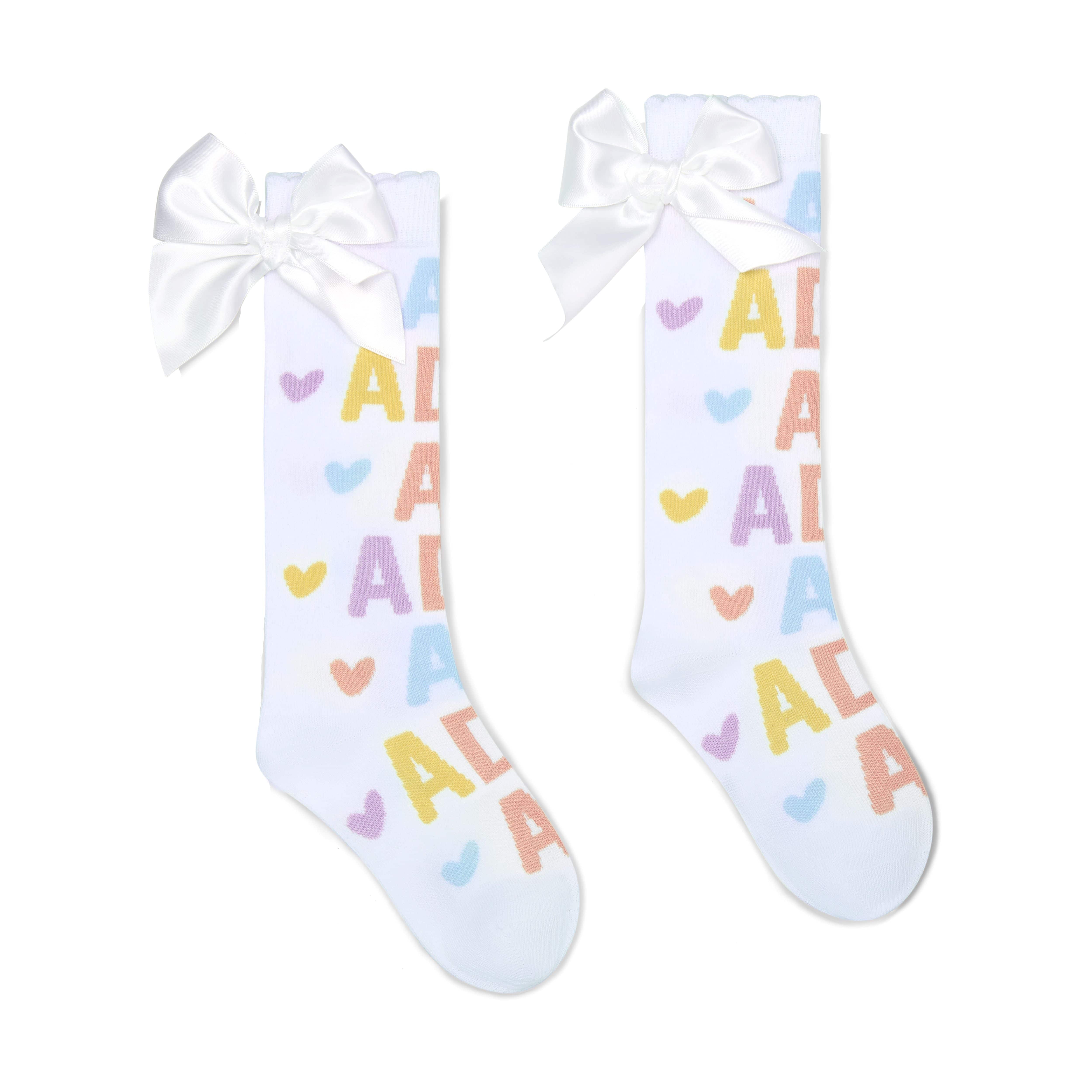 A Dee - Sylvia Signature Summer Initial Print Knee High Socks - White ...
