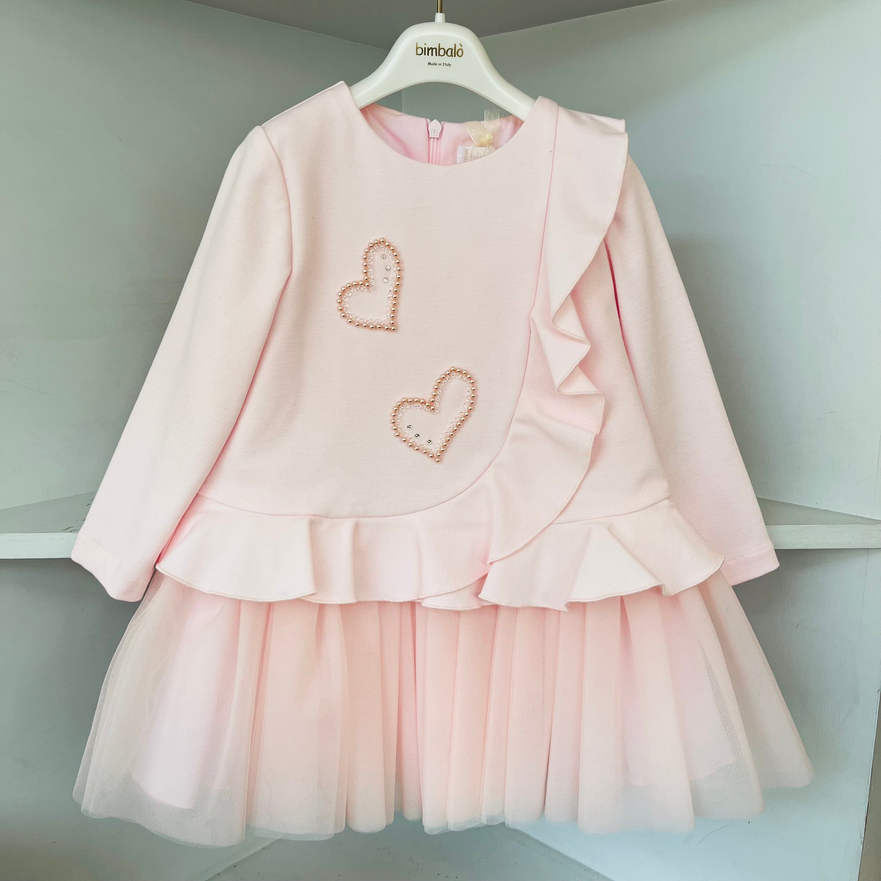 Bimbalo - Pearl Detail Heart Dress - Baby Pink – Bluebells Boutique