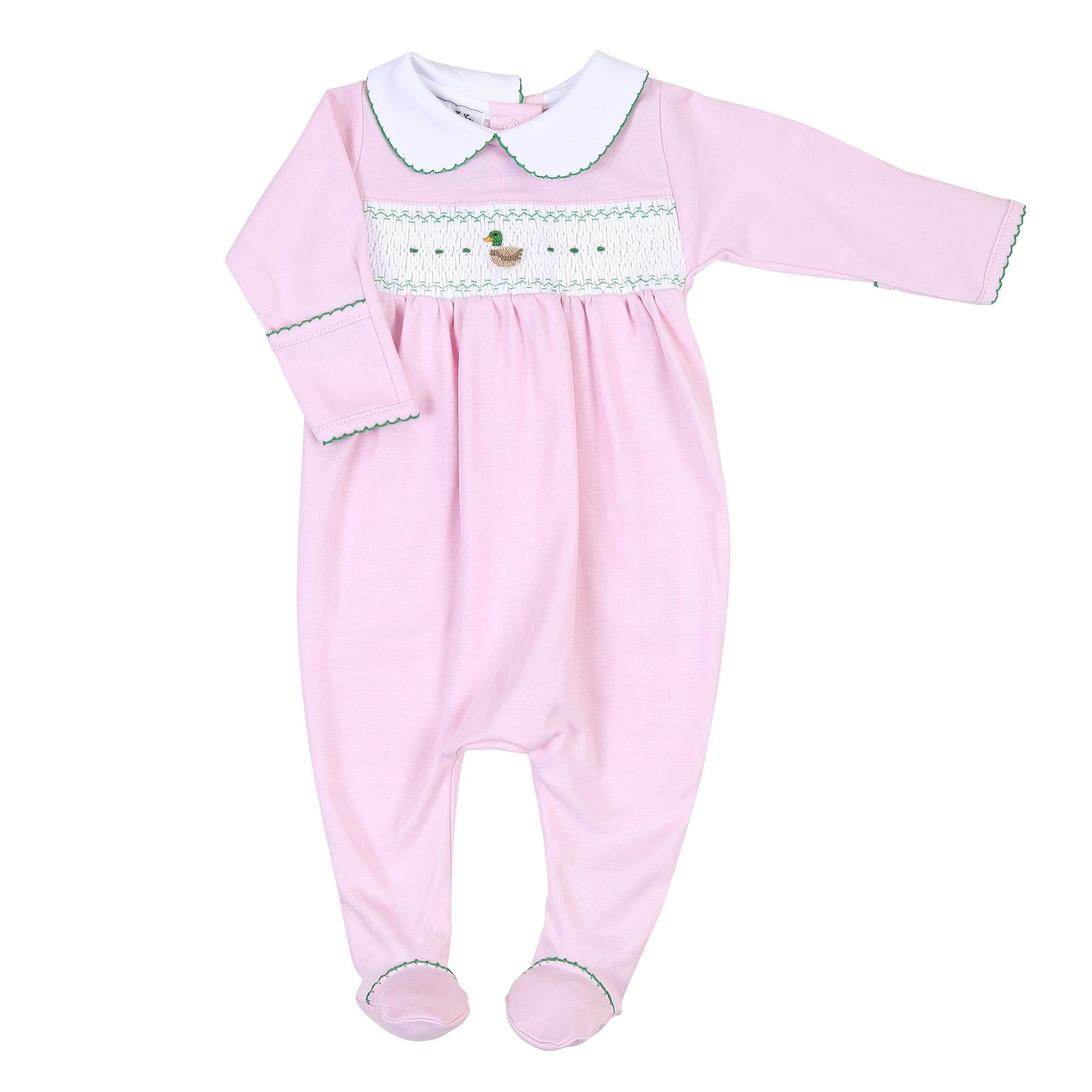 MAGNOLIA BABY - Tiny Mallard Smocked Babygrow - Pink – Bluebells Boutique